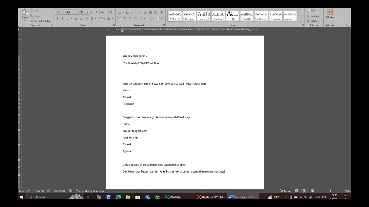 surat izin suami/istri/orang tua untuk bekerja