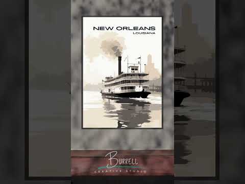 New Orleans Louisiana Steamboat Travel Poster & Wall Art Poster Print