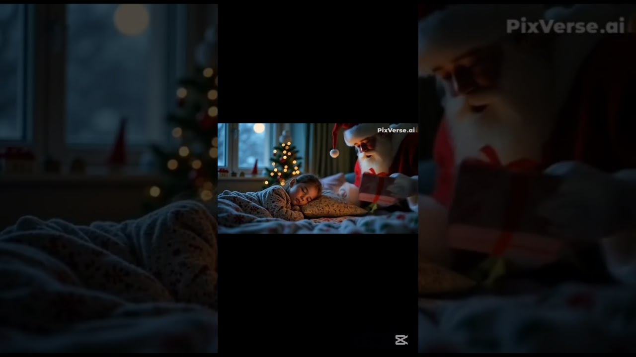 Look, a Santa Claus is secretly giving gifts to children while they are sleeping.
