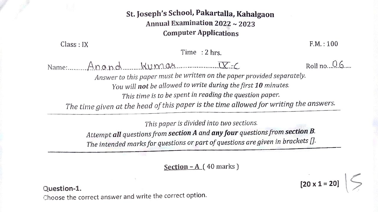 ICSE COMPUTER APPLICATIONS | CLASS 9 | ANNUAL EXAMINATION | QUESTION PAPER | 2022-2023 | FINAL EXAM