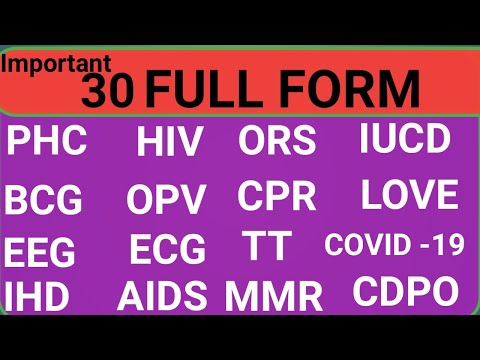 Important 30 full form of : Aids,PHC,DDT,HIV,COVID 19,TT,MMR,IUCD,UNICEF,BCG,MTP,ECG,PEM,OTC,CPR,IHD