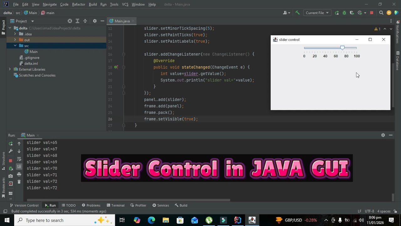 How to make a slider in java GUI | Create a slider in java GUI