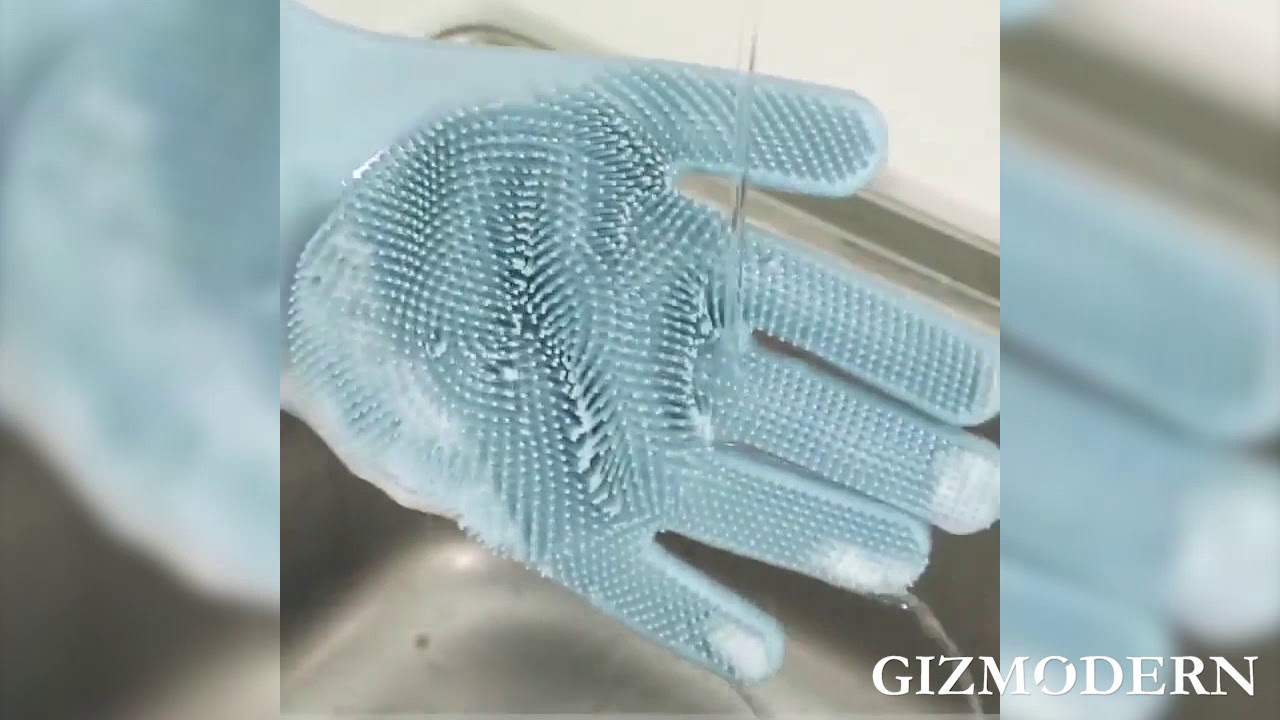 Magic Silicone Dishwashing Gloves with Rubber Scrubbers for Dishes, Housework, Kitchen, Car & More