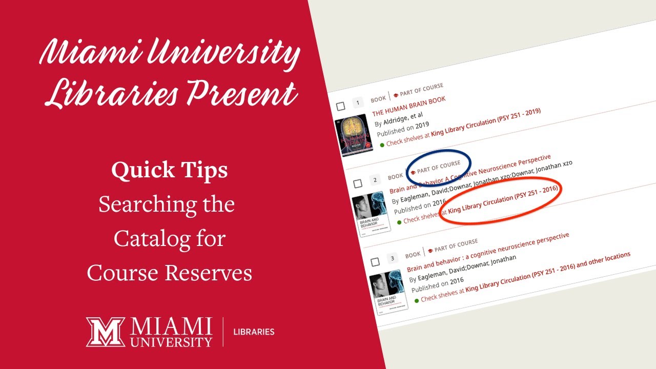 QuickTips: Search the Miami University Libraries Catalog for Course Reserves