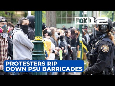 Protesters rip down barricades outside PSU library after police leave