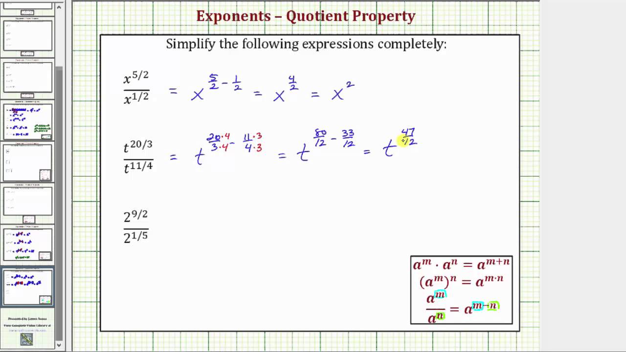 Ex: Simplify Exponential Expressions with Fraction Exponents (Quotient Property of Exponents)