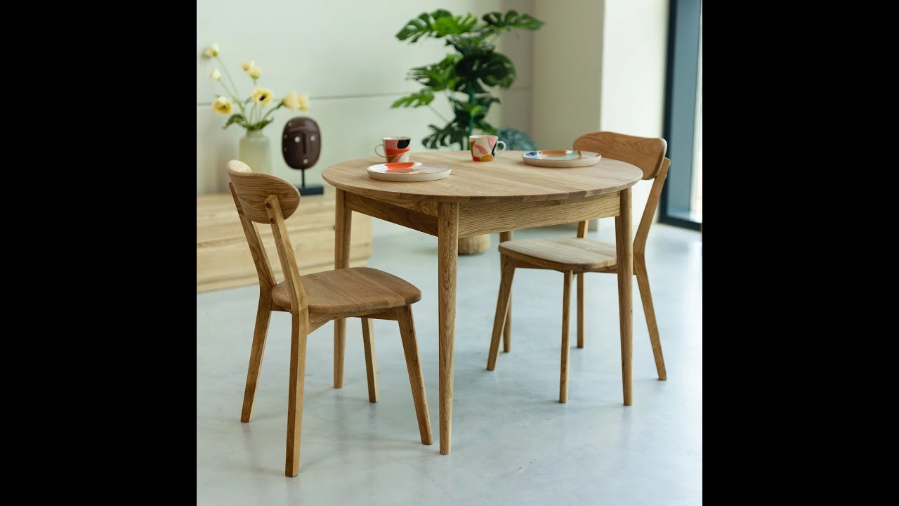 Mesa de comedor redonda extensible de madera maciza roble Malmo