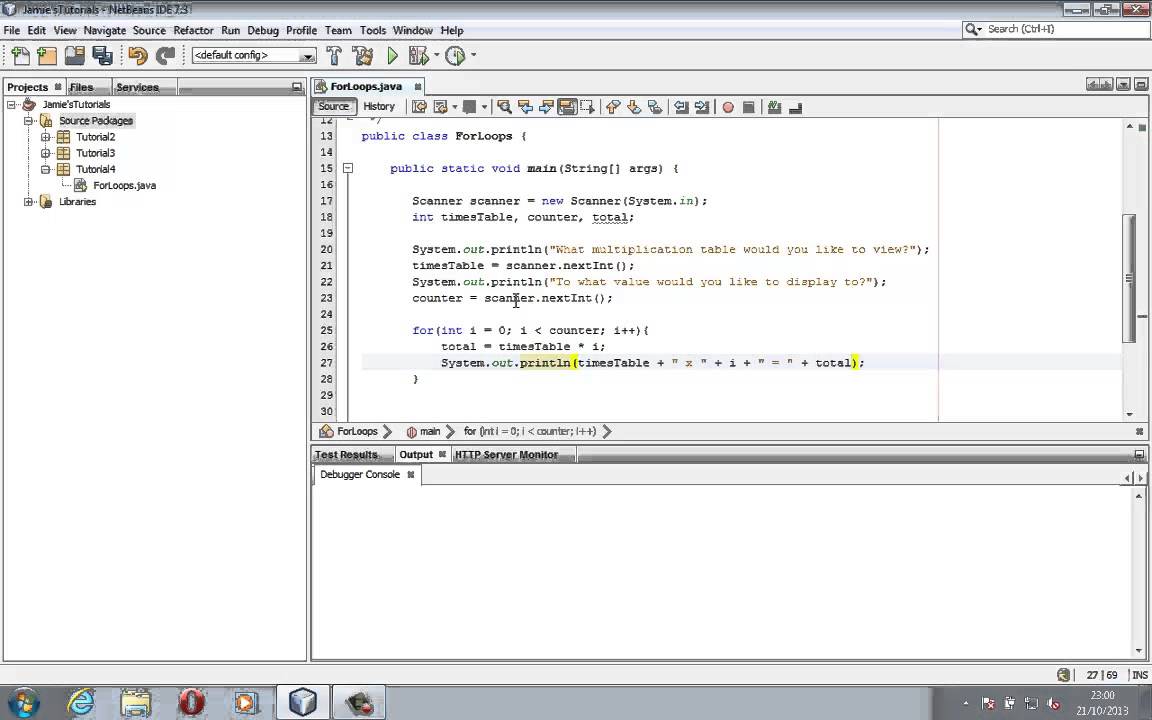 Java Tutorial 4 - For Loops - Multiplication Tables Program