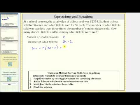 Writing Expressions to Solve a Linear Equation App: Ticket Sales | Math ...