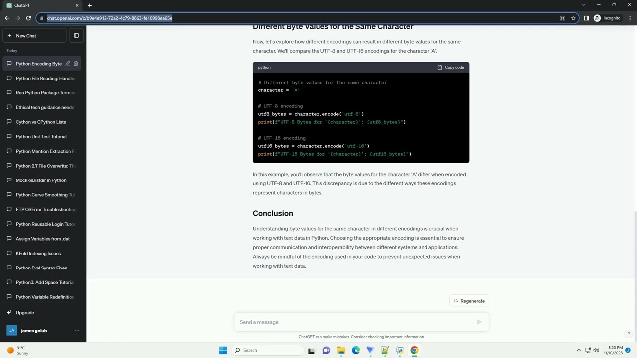 Python different byte values for the same character