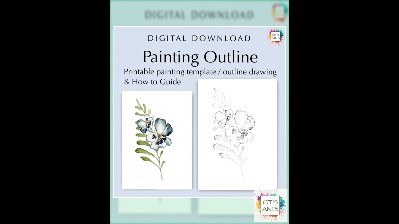 Pansy outline drawing, PDF Digital Download for Coloring or Painting
