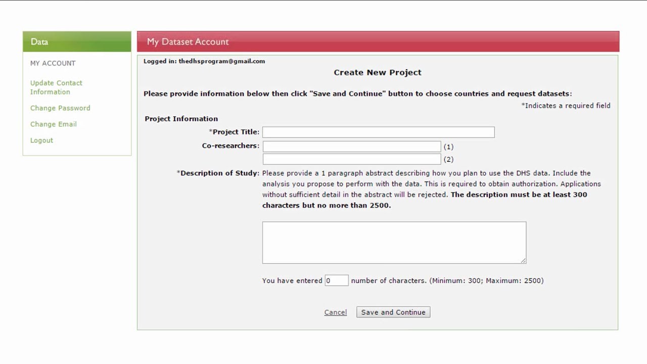 DHS Dataset Registration for First-Time Users