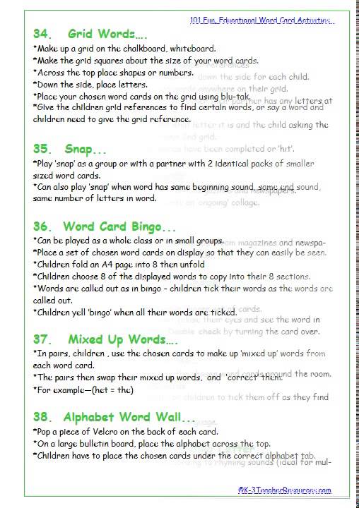 101 Ways to Use Word Cards