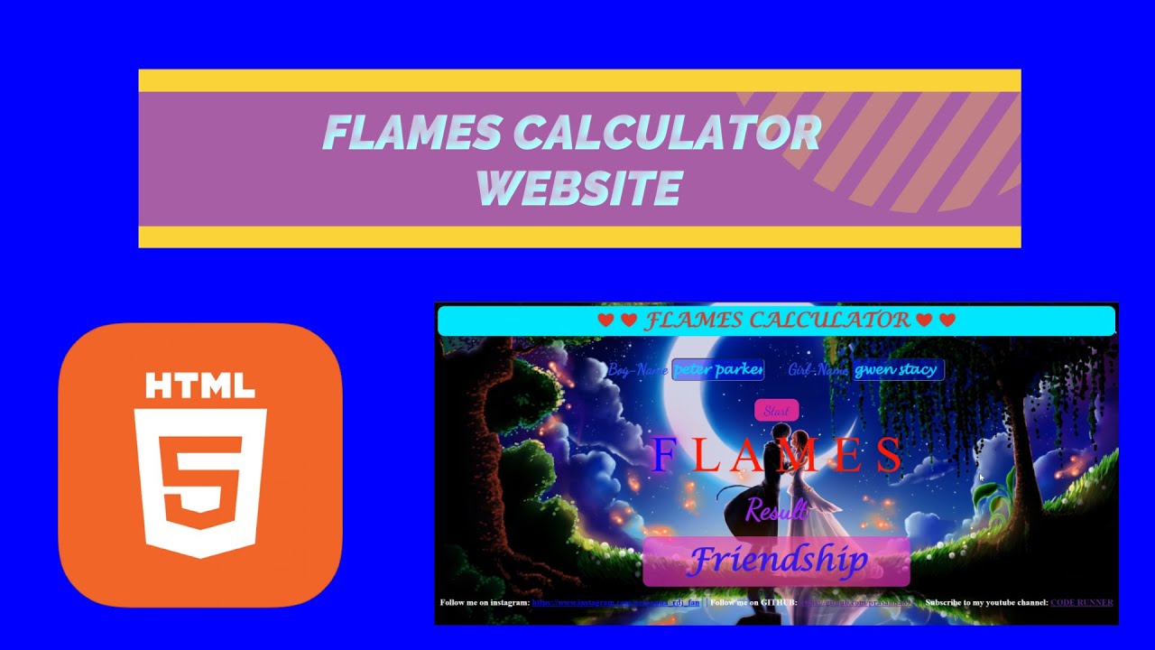 FLAMES CALCULATOR WEBSITE USING HTML, JavaScript and CSS