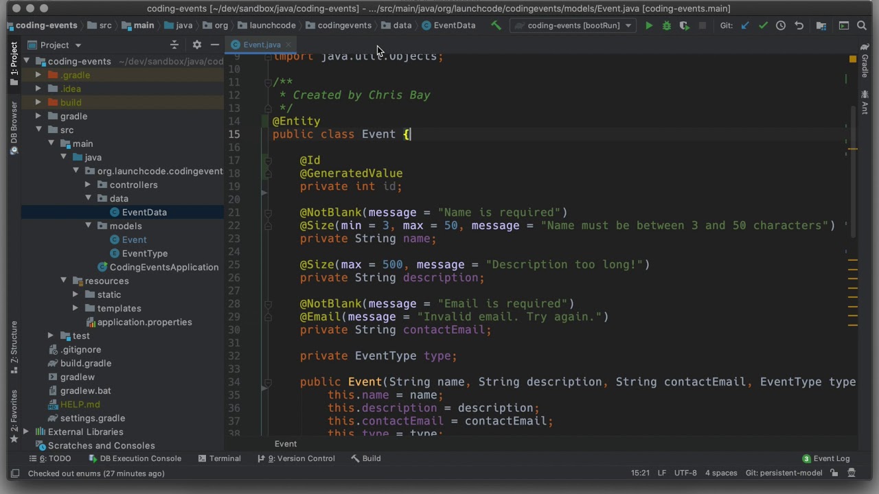 Java Coding Events 4.2 Creating A Persistent Model