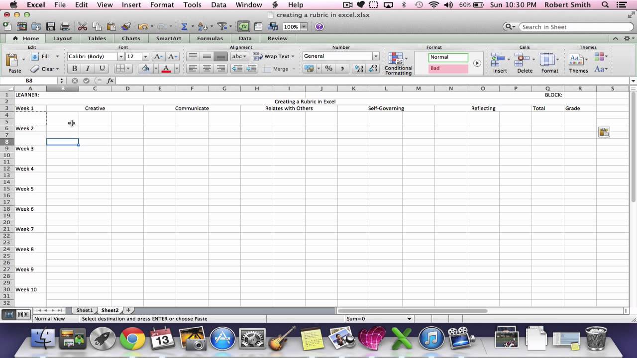 Creating a Basic Rubric in Excel: Step 4