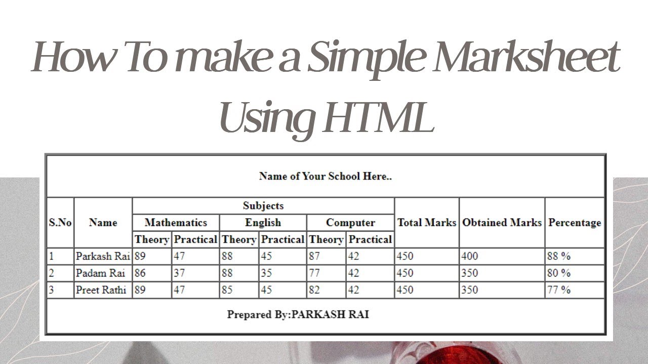 How to create a Simple Marksheet Using HTML | Simple Marksheet | Web Teq