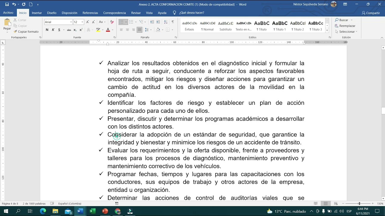 Minutes of the formation of the COVIAL road safety committee