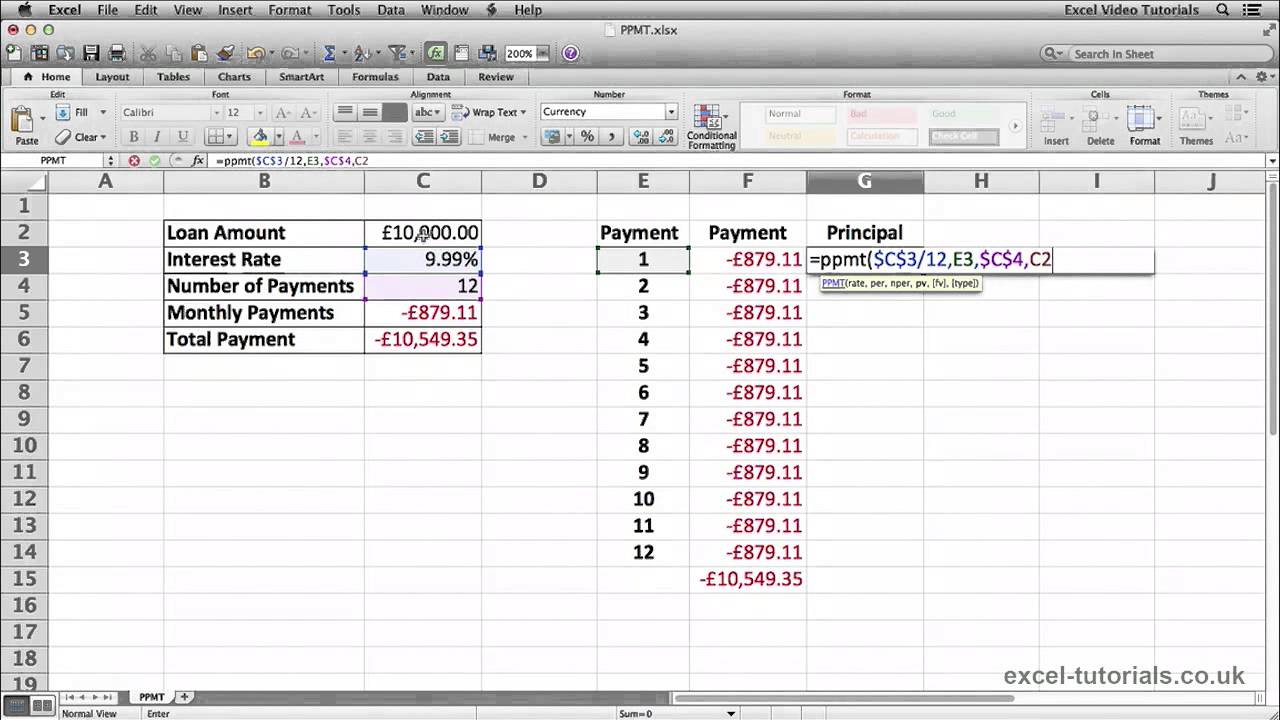 Microsoft Excel Tutorial: PPMT Function