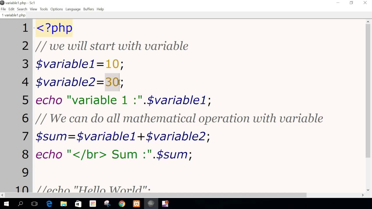 Lesson 3 - Flat Variable - Integer & String - in PHP
