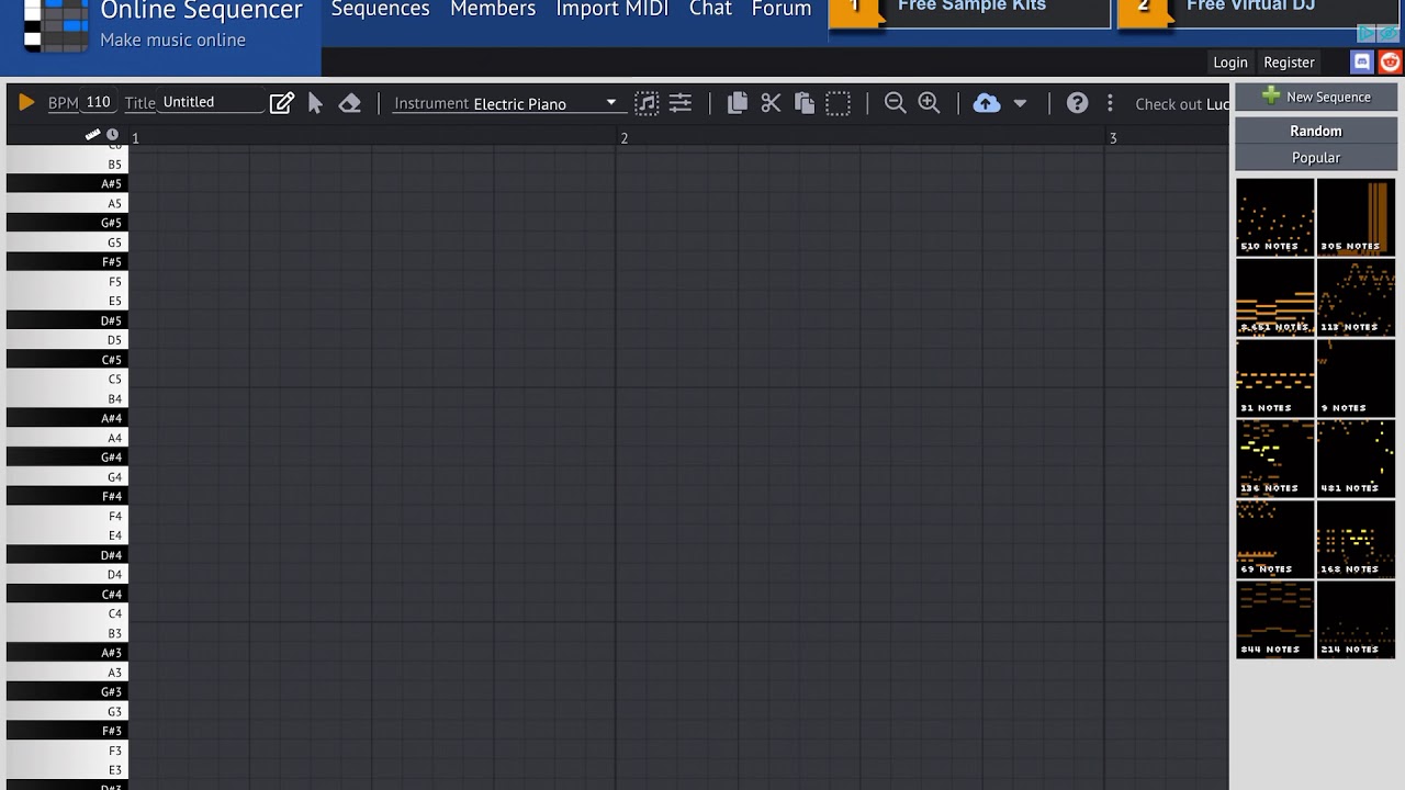 How do I make notes on online sequencer