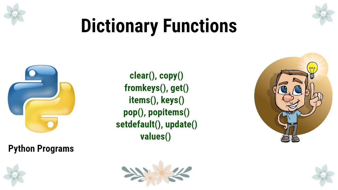 Python Programming - Dictionary methods in python(clear(), copy(), fromkeys(), get(), items() etc.