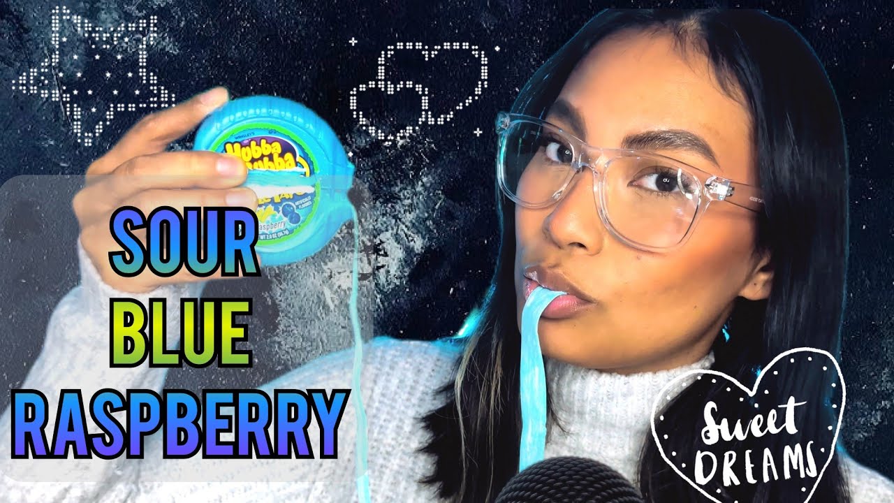 ASMR No Talking Chewing Hubba Bubba Bubble Tape Sour Blue Raspberry Flavor