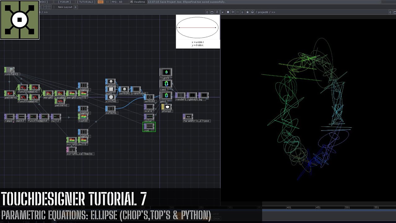 TouchDesigner Tutorial 7 - Parametric Equations: Ellipse (CHOP's,TOP's & Python)