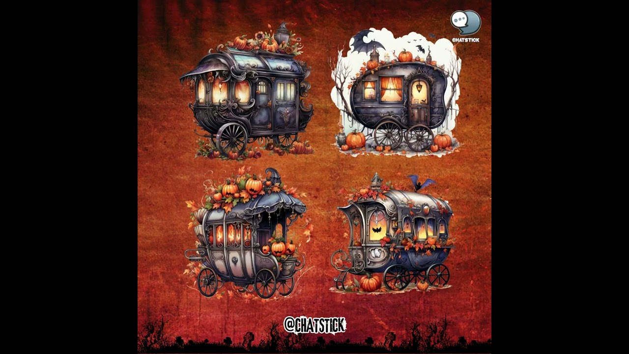 80 Halloween Caravan Digital Clipart Pack - Spooky Printable PNG Cliparts Transparent Background