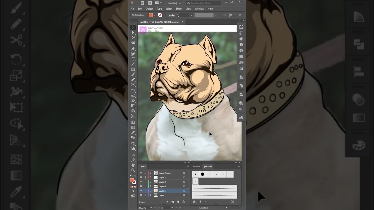 Dog Pitbull Illustrator Vector Art Portrait