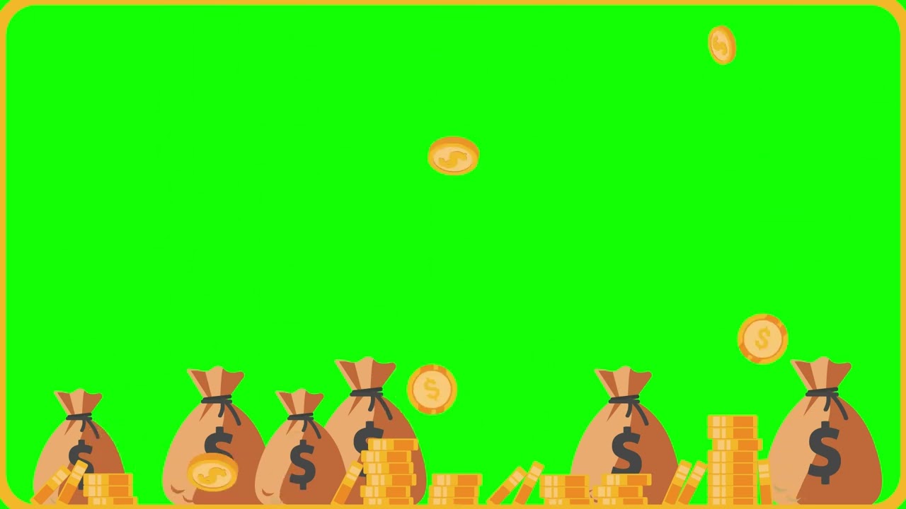 3D DOLLAR COINS FALLING GREEN SCREEN