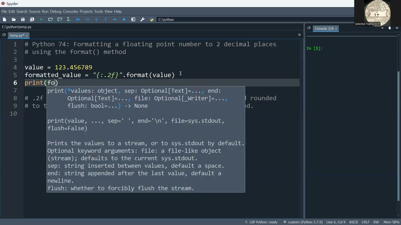 Python 74: Formatting a floating point number to 2 decimal places using the format() method