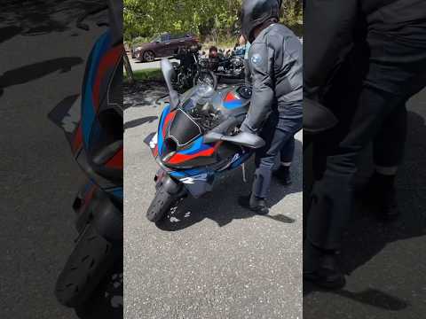 Nearly dropped his brand new BMW M 1000 RR motorcycle