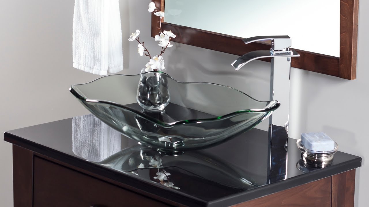 Clear Scalloped Tempered Glass Vessel Bathroom Sink TIS-317C