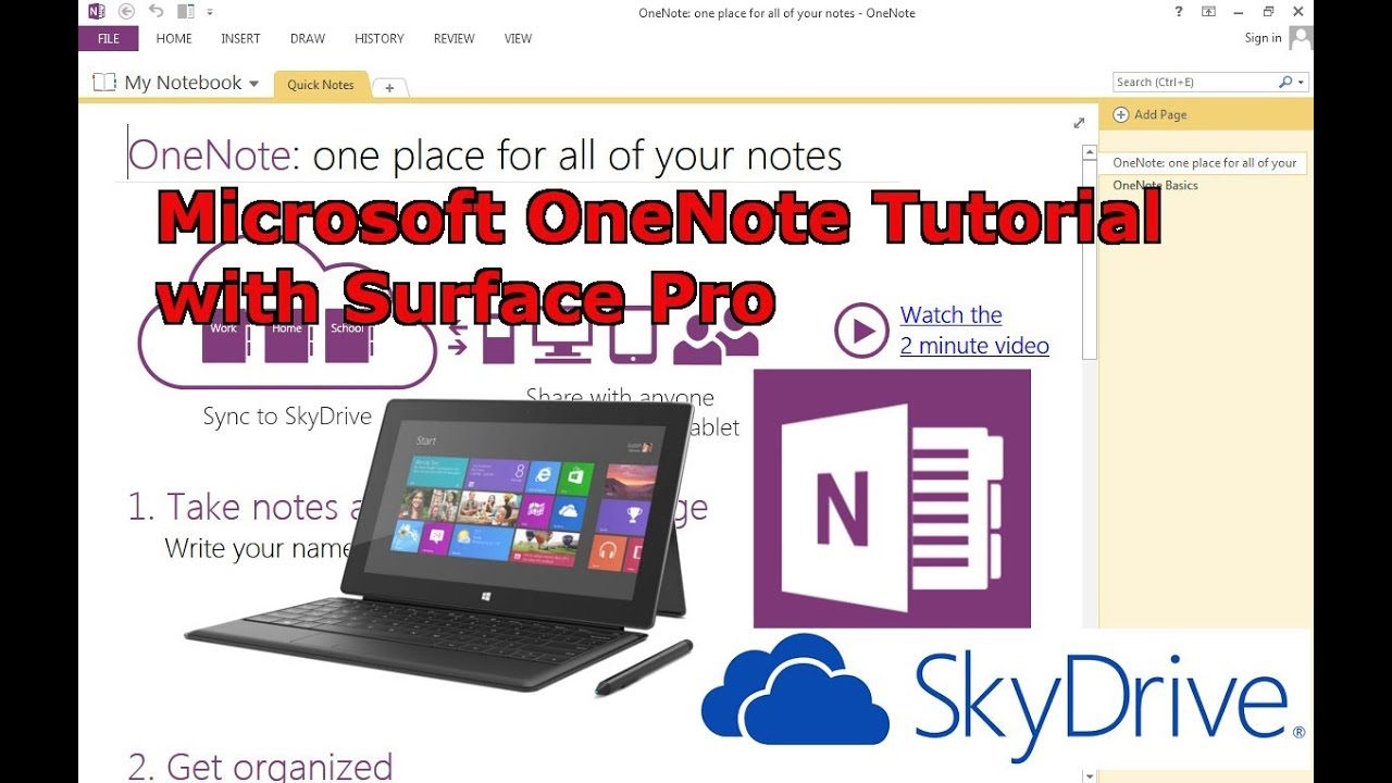 Microsoft OneNote 2013 Tutorial using Surface Pro Tablet PC
