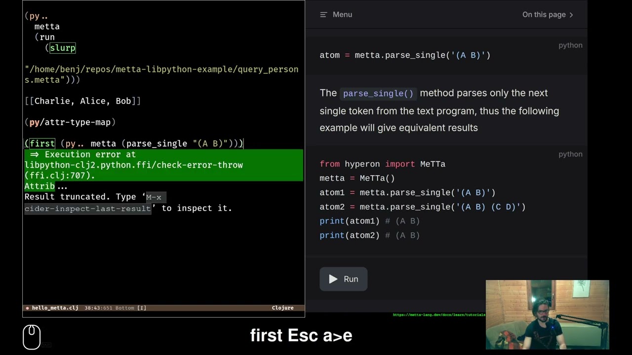 MeTTa Type Talk From Python From Clojure | Tutorial Walkthrough Part 1