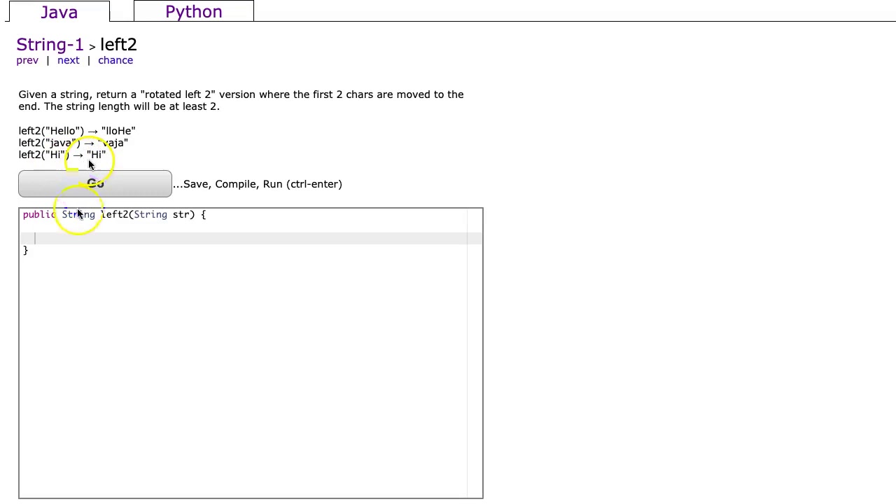 Codingbat - left2 (Java)