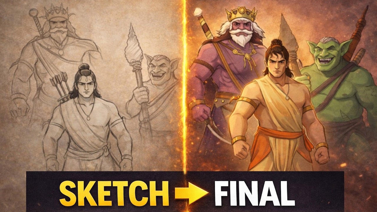 Designing 5 Ramayan Characters – Rough Sketch Stage | Speed Painting