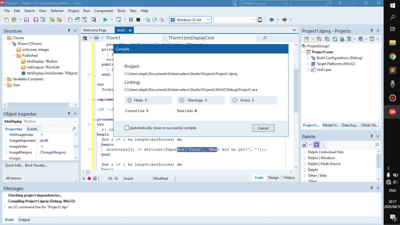 Populating an Array with user input - Delphi Tutorial (Part 39)