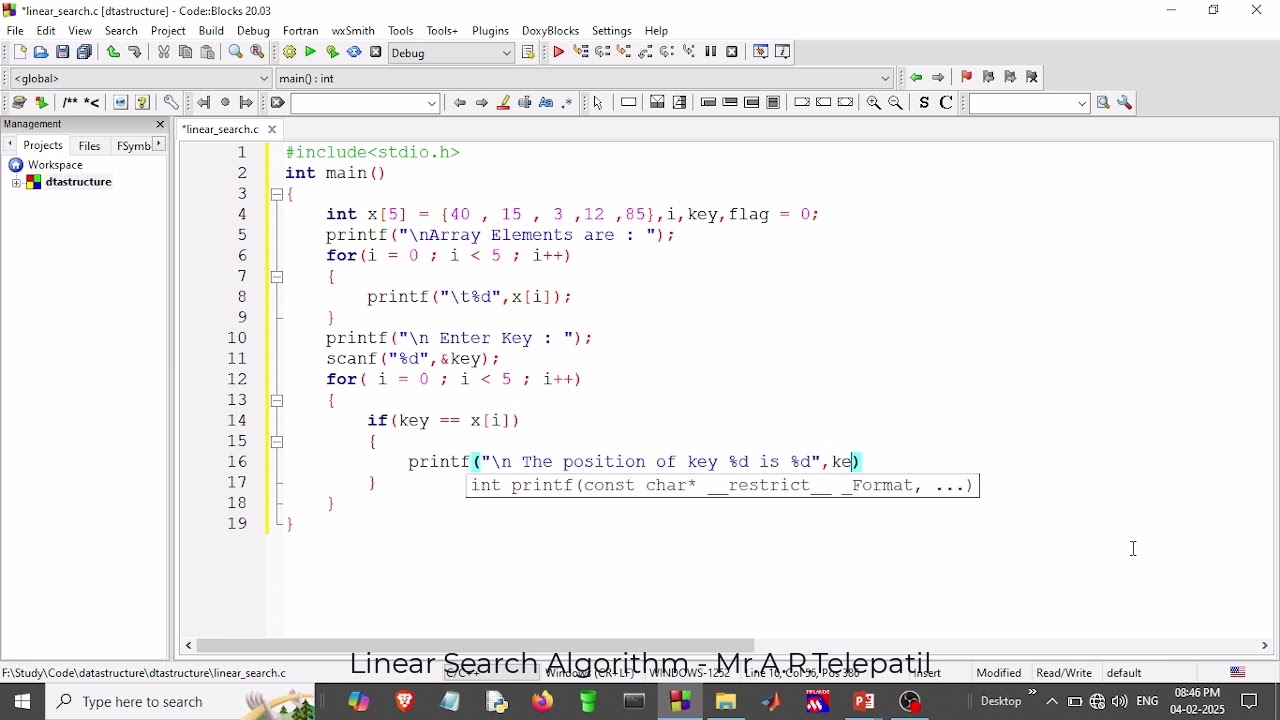 Linear Search Algorithm in C | CodeBlocks IDE Tutorial & Implementation