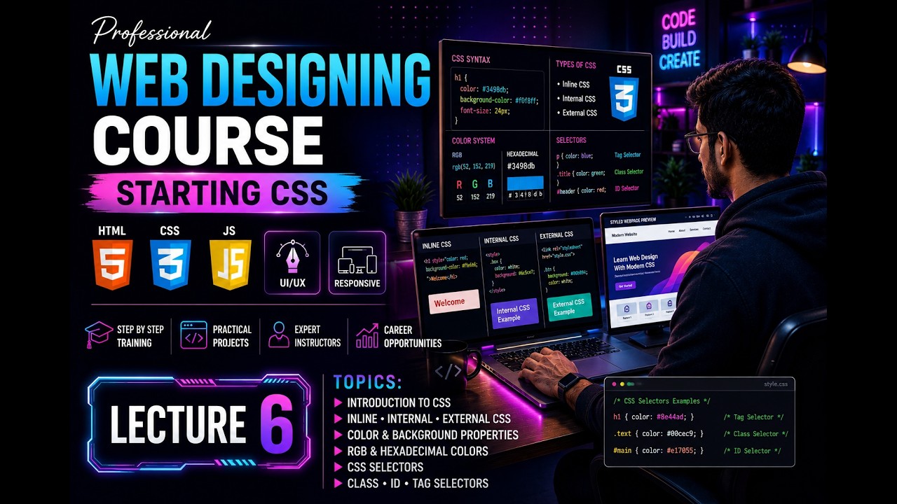 CSS Complete Tutorial for Beginners 2026 | Inline, Internal & External CSS | Lecture 06