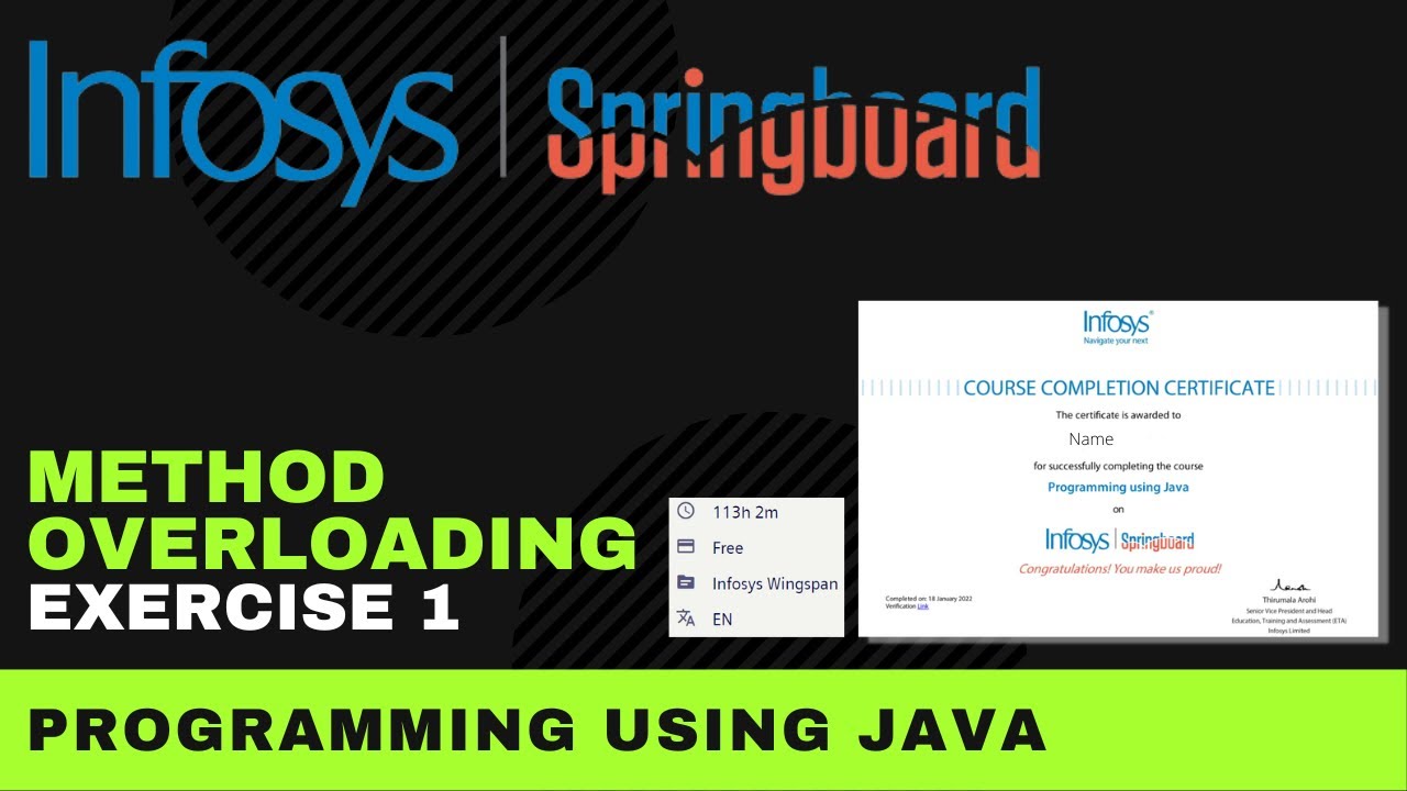 Method Overloading - Exercise 1 | Programming Using Java | Infosys Springboard