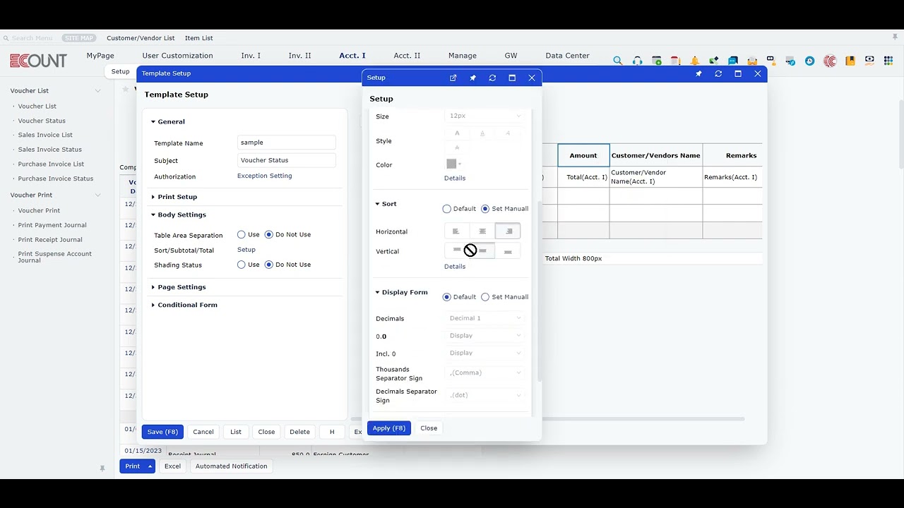 [ECOUNT Basic] Template Setup - Other Status Template Setup