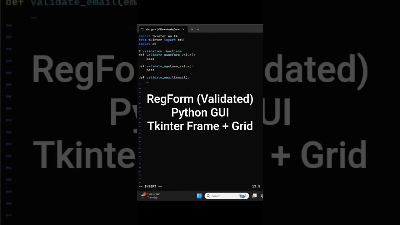 Tkinter Frame + Grid Form with Validation | Python GUI Demo 🚀 #coding #shorts #tkinter #python