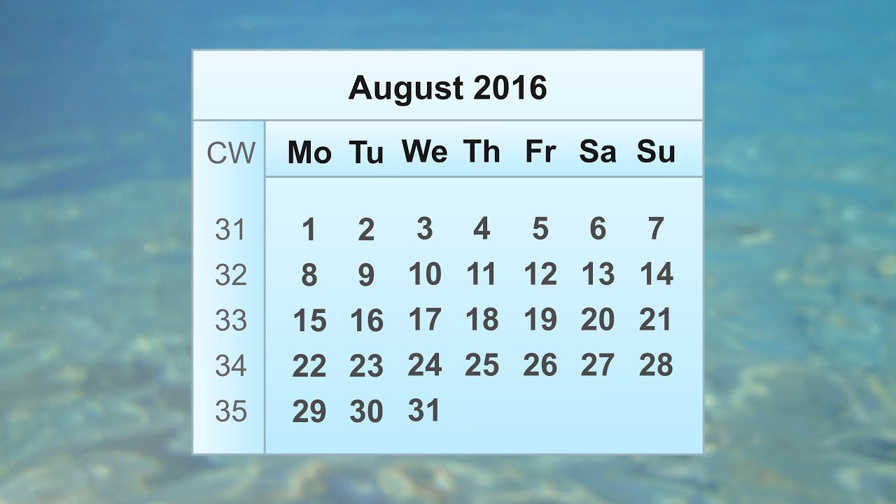 August 2016 Calendar