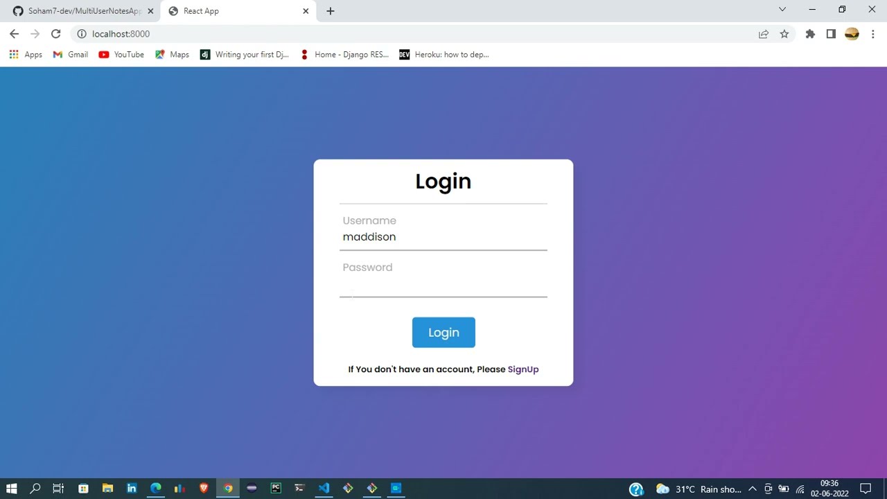 Multi User Notes App using React JS and Django REST Framework