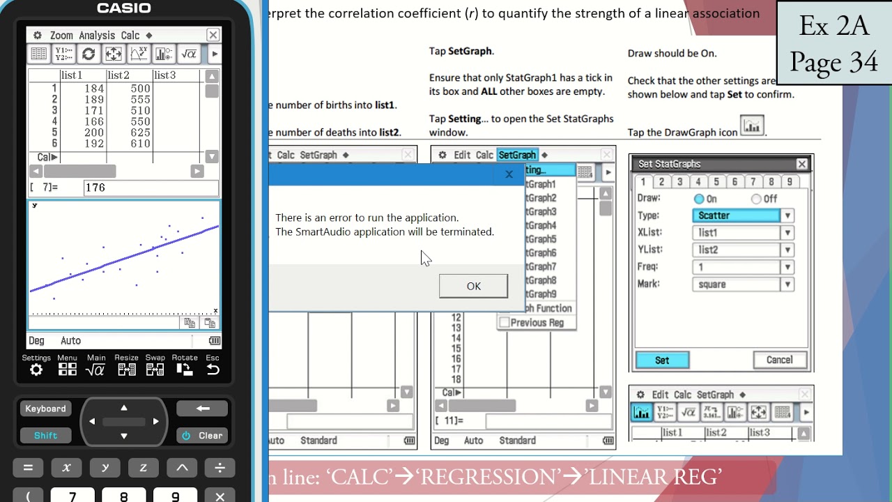 Classpad for scatter plots and linear regression