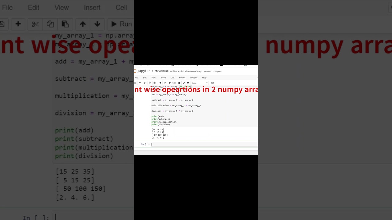 PYTHON PROGRAM TO IMPLEMENT ELEMENT WISE OPERATIONS IN NUMPY ARRAY.#python#numpy#interviewquestions