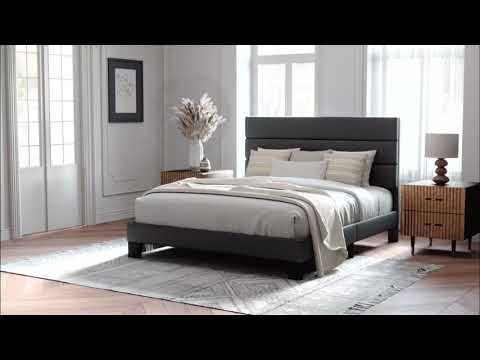 Allewie Full Size Platform Bed Frame with Fabric Upholstered Headboard and Wooden Slats Support