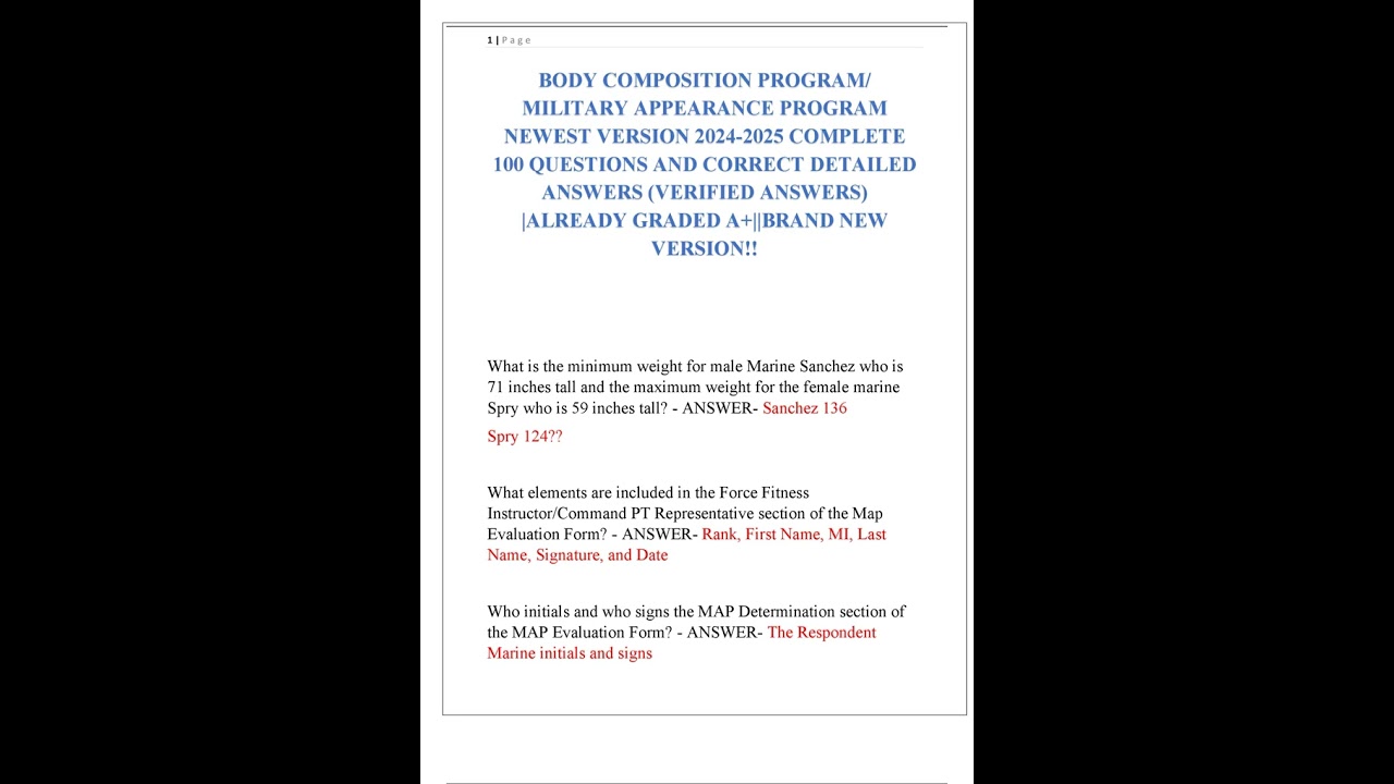 BODY COMPOSITION PROGRAM MILITARY APPEARANCE PROGRAM NEWEST VERSION COMPLETE 100 QUESTIONS AND CORRE